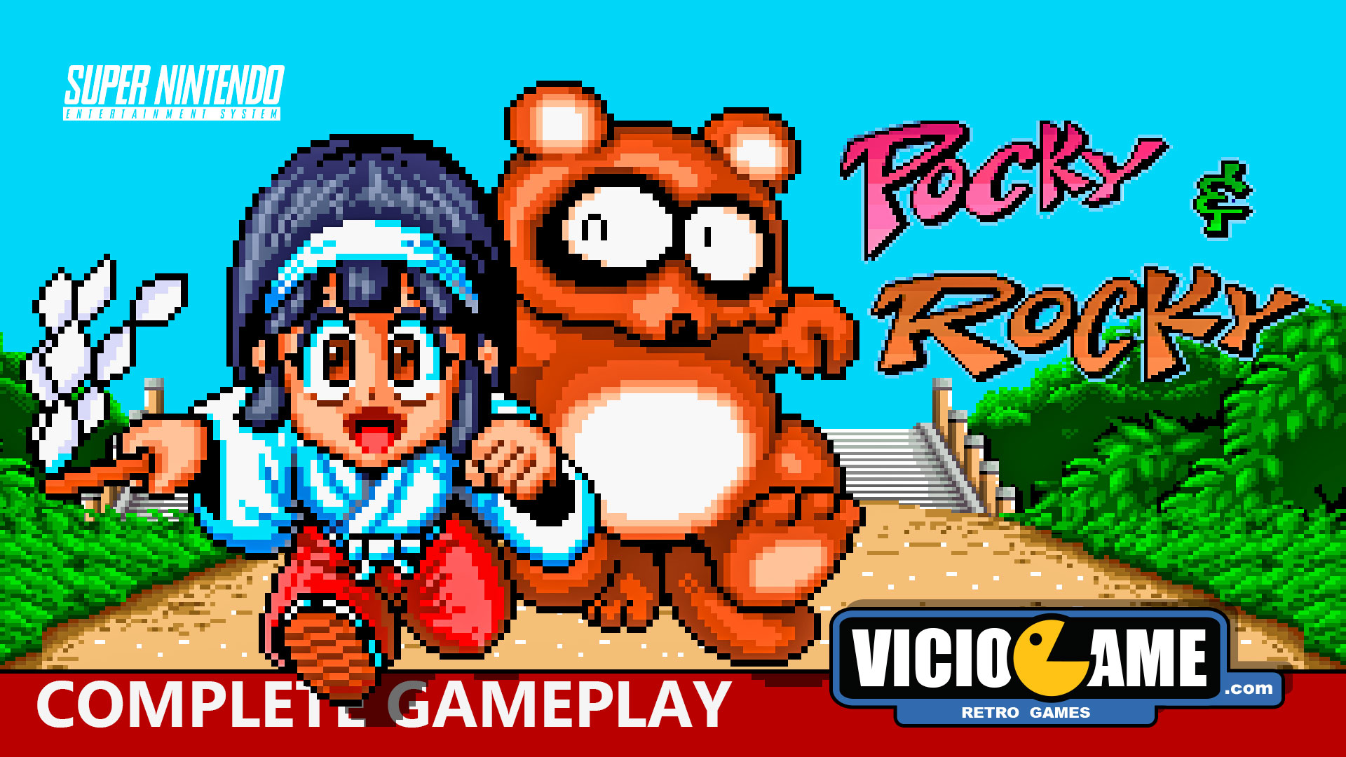 🎮 Pocky & Rocky (Super Nintendo) Complete Gameplay – VICIOGAME