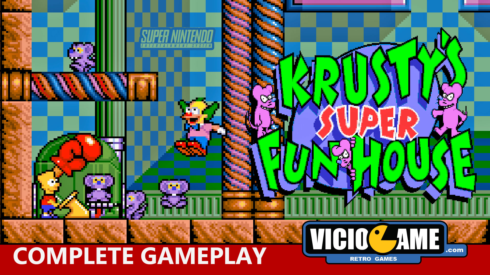 🎮 Krusty’s Super Fun House (Super Nintendo) Complete Gameplay – VICIOGAME